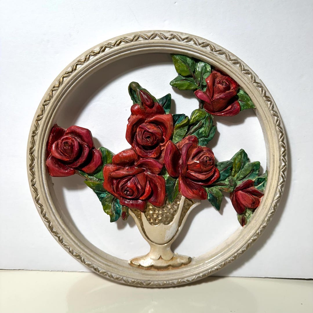 Vintage Chalkware Roses in Vase Wall Hanging. Floral Wall Hanging - Etsy