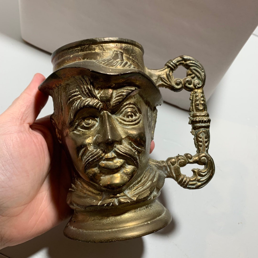 Vintage Brass Mug With Mans Face. Brass Decor. Desk Decor - Etsy