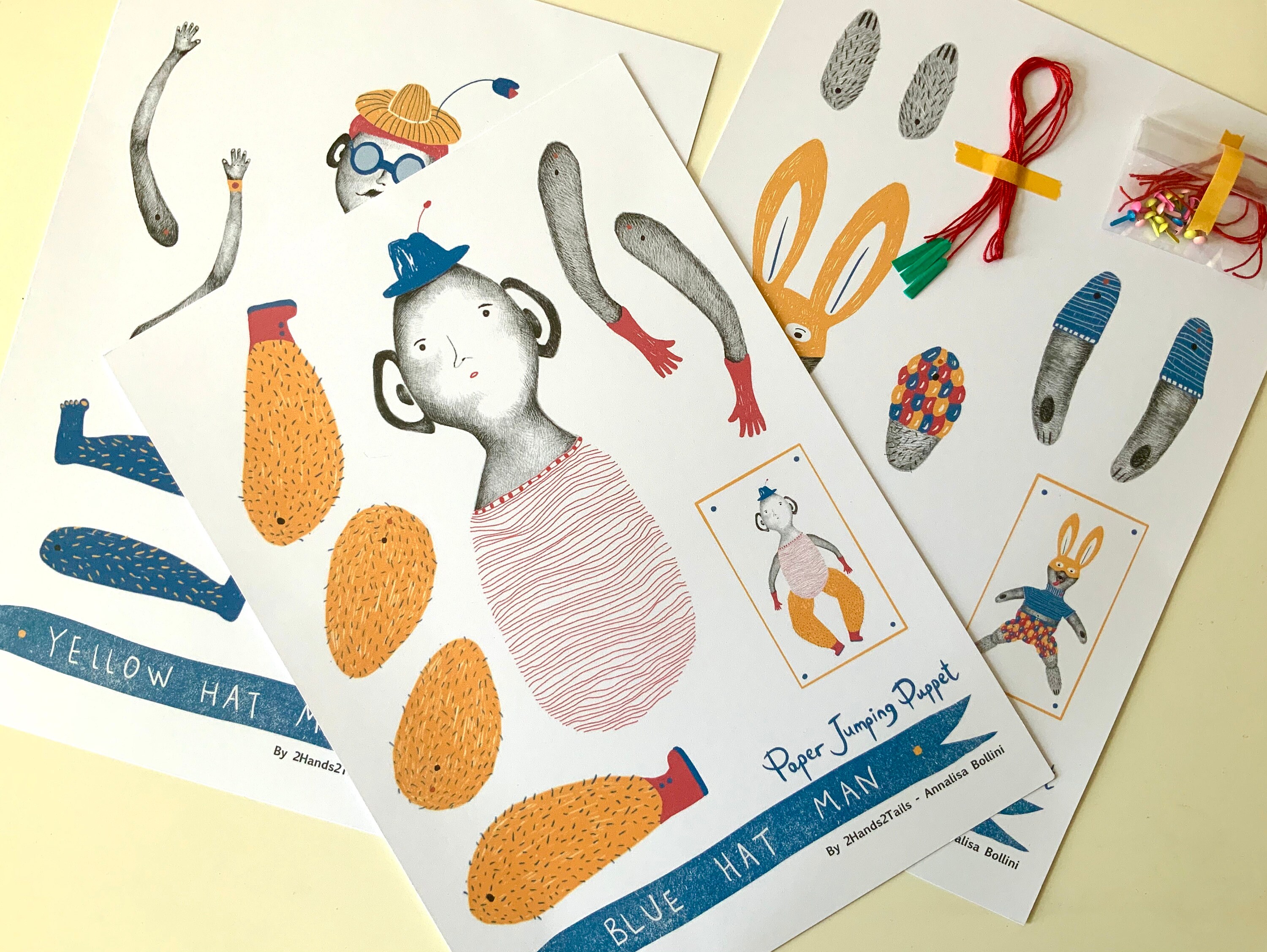 Set of 3 Articulated Paper Jumping Puppets DIY - Etsy