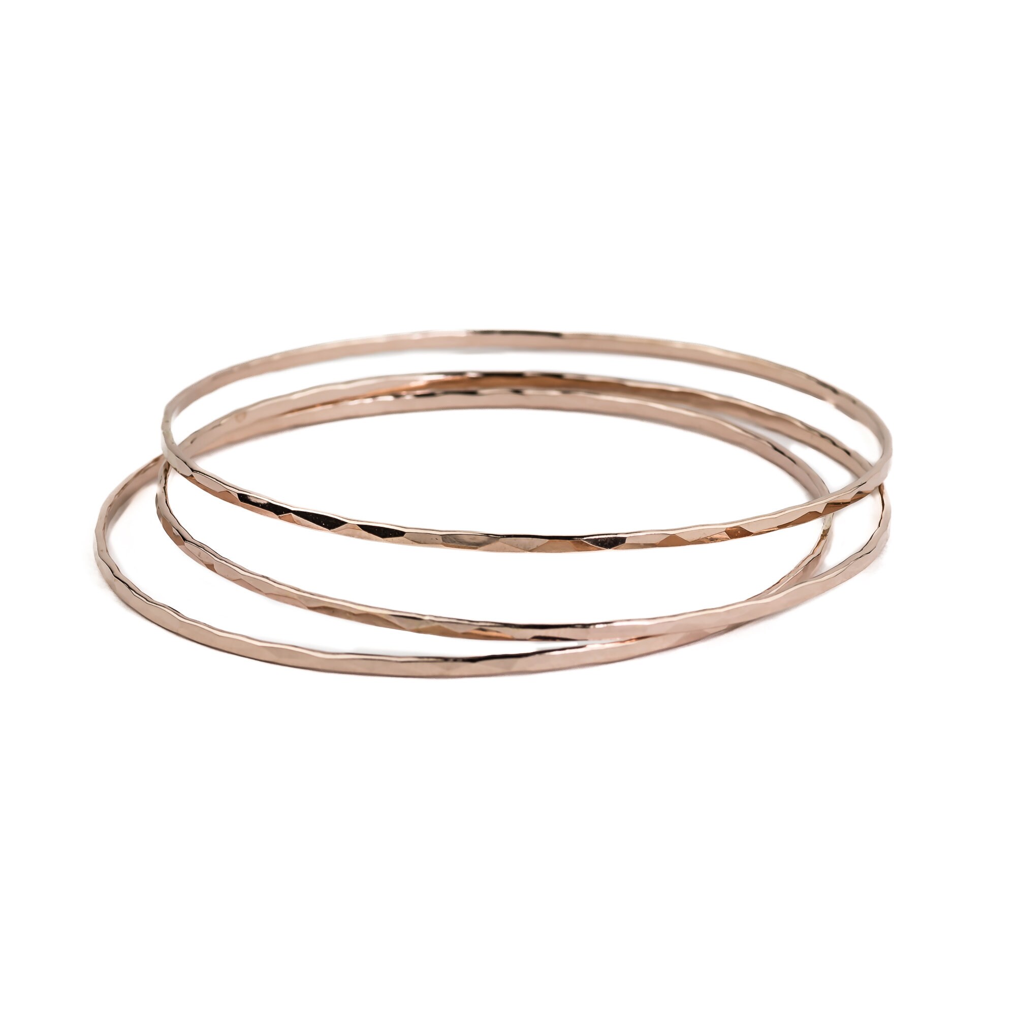 14k Rose Gold Filled Bangles, Gold Bangle Bracelet Set of 3, Thin ...