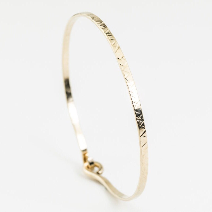 Yellow Gold Filled Bangle Open Bangle Textured Bracelet - Etsy
