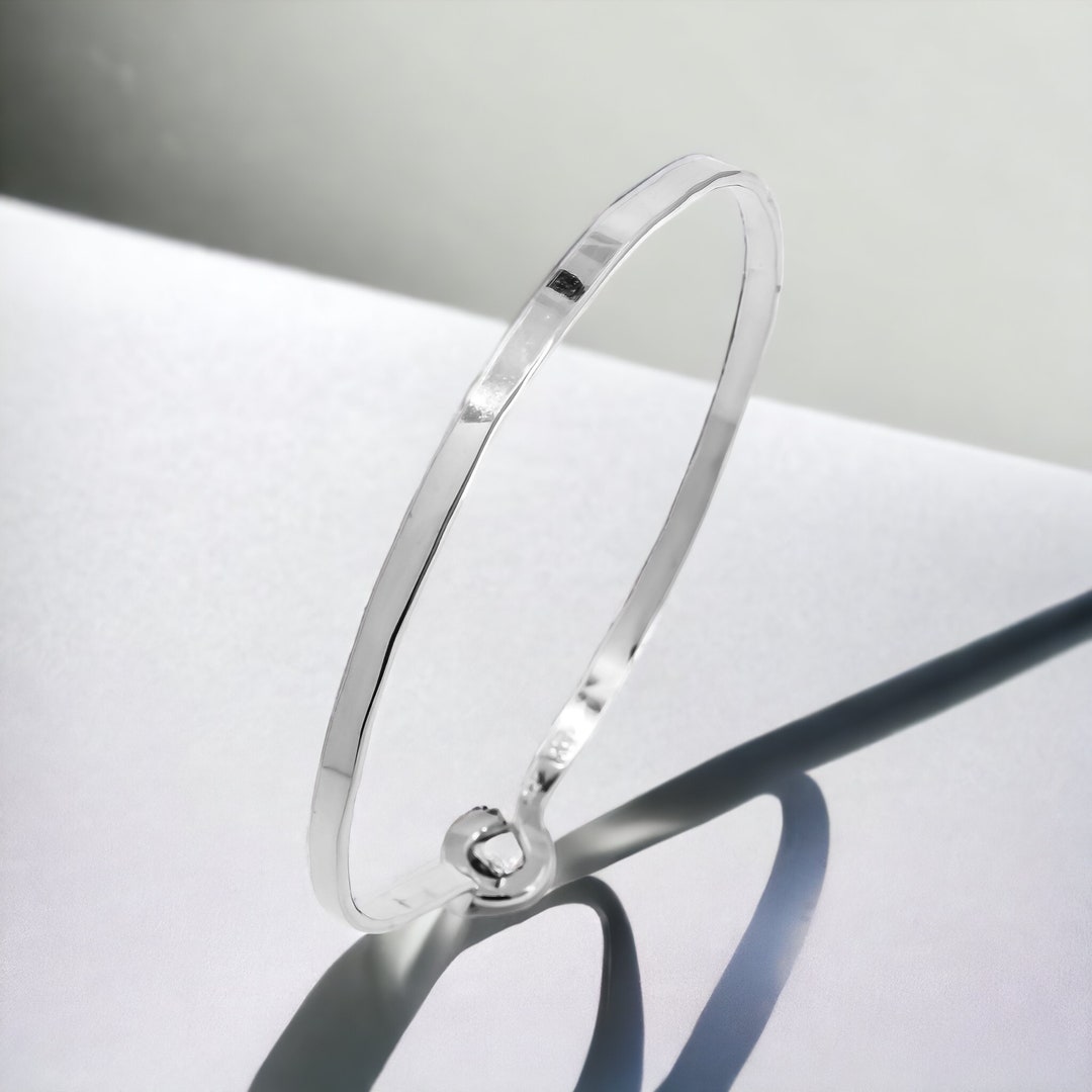 Sterling Silver Bangle, Thin Silver Bracelet, Hammered Silver Bangle ...