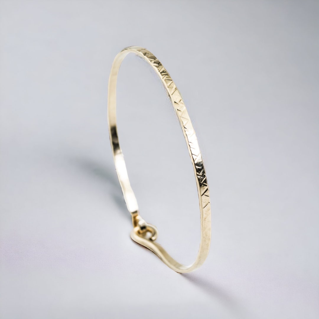 Yellow Gold Filled Bangle, Open Bangle, Textured Bracelet, Gold Bangle ...