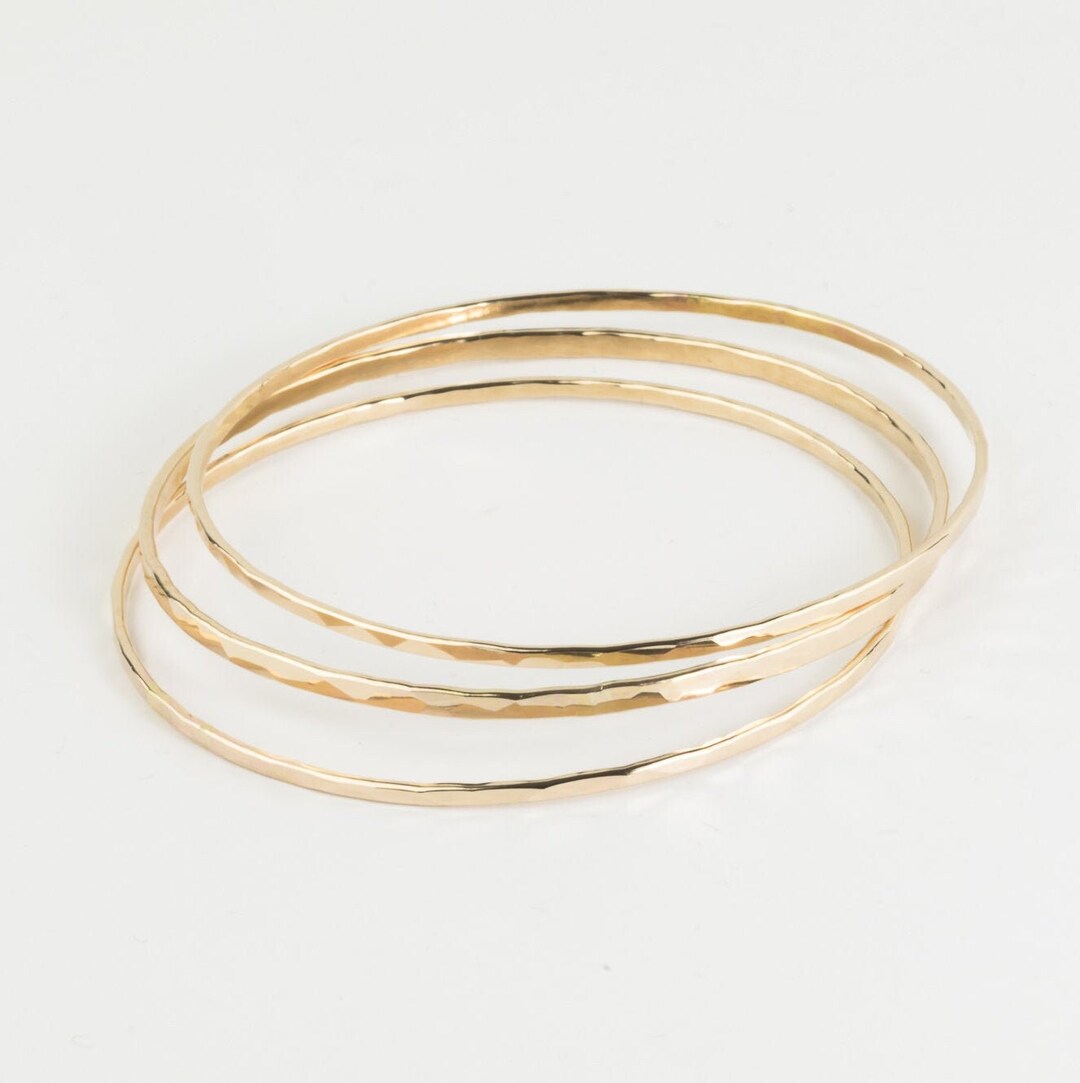 Set of 3 Yellow Gold Bangle Bracelets 14K Gold Filled Bangle - Etsy