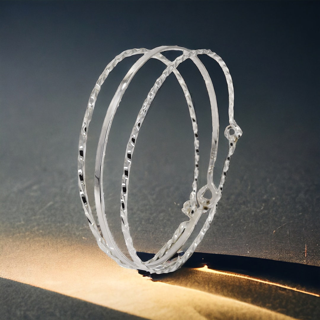 Sterling Silver Bangle Bracelet, Bracelets Set of 3, Thin Bangle Set ...