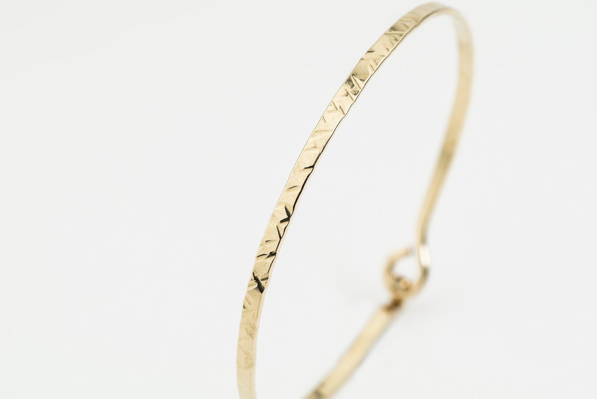 Yellow Gold Filled Bangle Open Bangle Textured Bracelet | Etsy