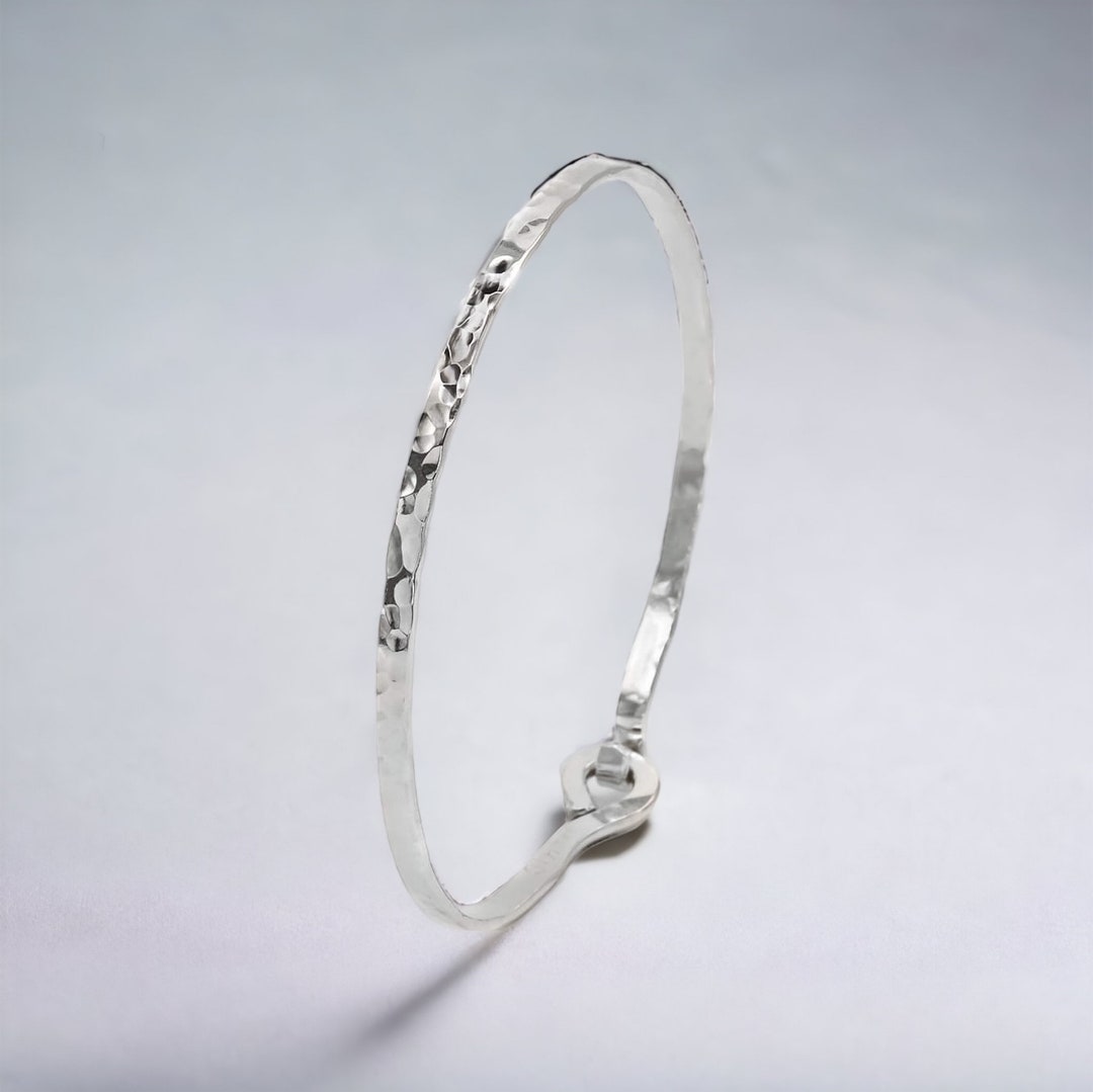 Textured Sterling Silver Bangle Bracelet, Rustic Silver Bangle, Thin Silver Bracelet, Minimalist ...