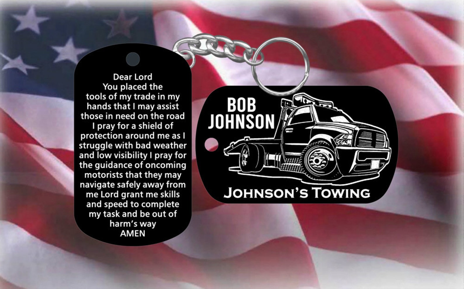 Flatbed Tow Truck Driver Dog Tag Keychain - Super-tough Metal ...