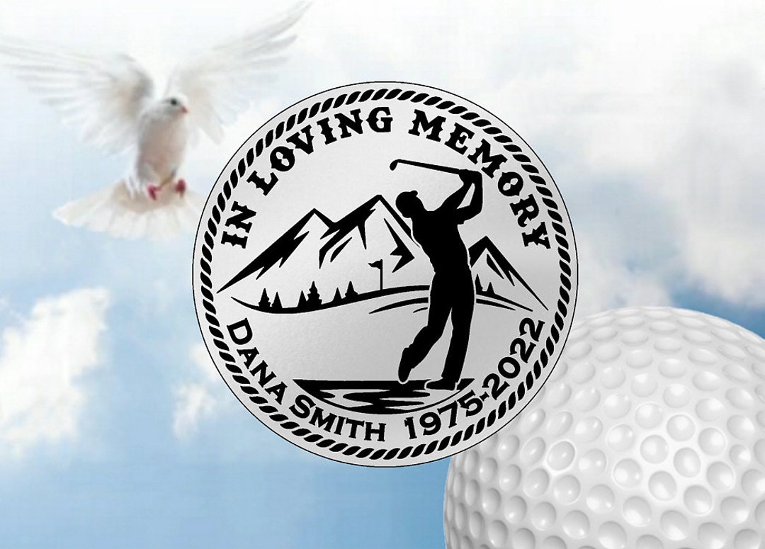 In Loving Memory Memorial Golf Ball Marker - Golfing Man High Mountains ...