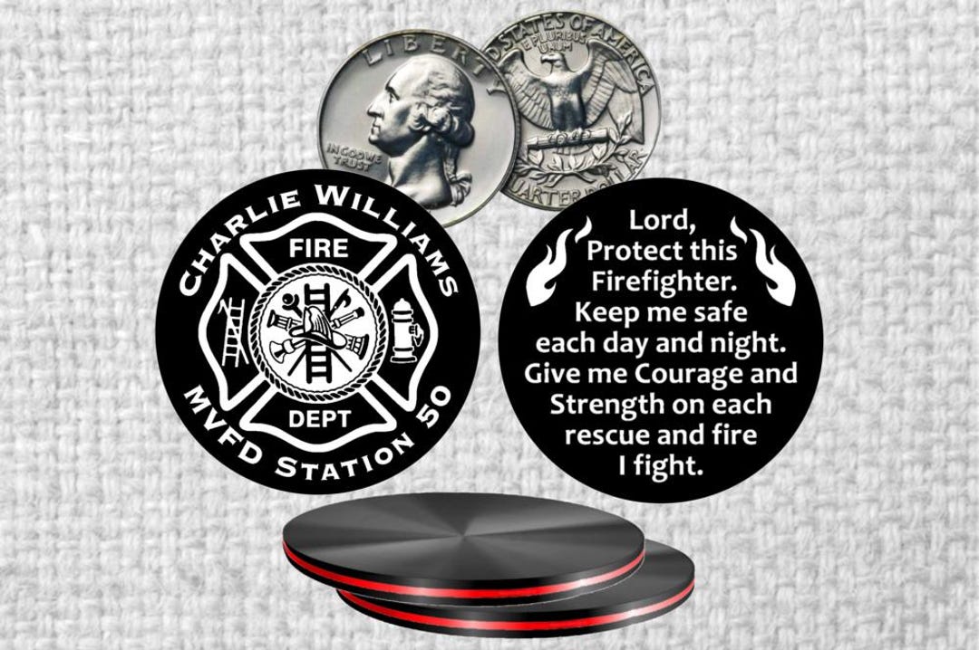 Firefighter Maltese Cross Challenge Coin Personalized and Laser ...