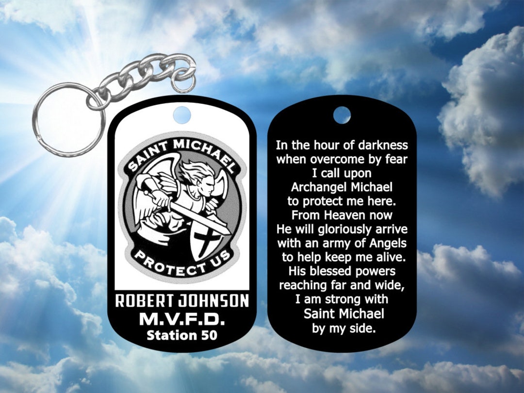 Saint Michael Protector of Firefighters Dog Tag Keychain With - Etsy