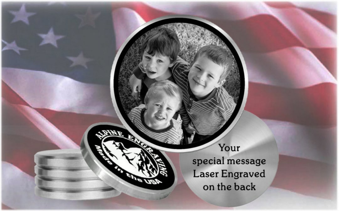 Personalized Laser Engraved Photo Coin - Large 1-5/8" Diameter Premium ...