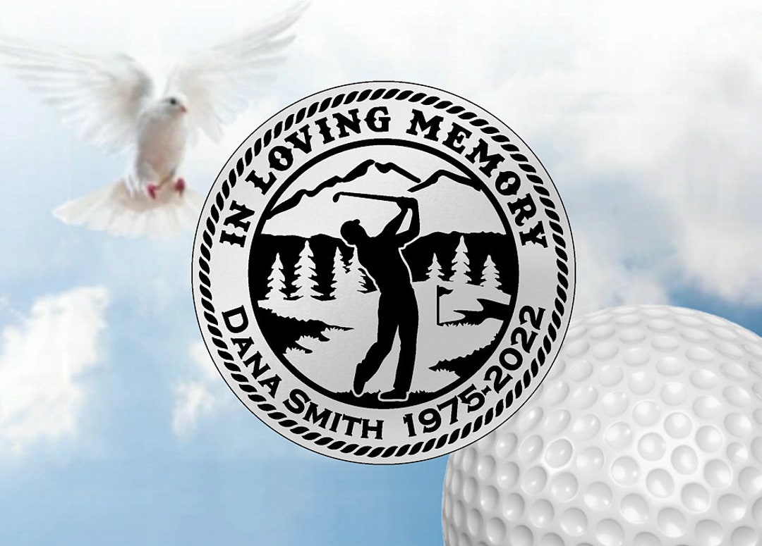 In Loving Memory Memorial Golf Ball Marker - Golfing Man Mountains ...