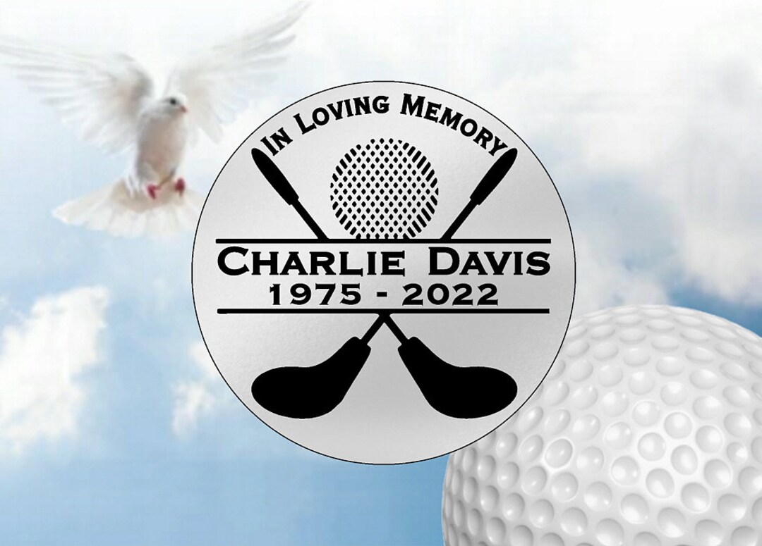 In Loving Memory Memorial Golf Ball Marker - Ball and Drivers Design ...