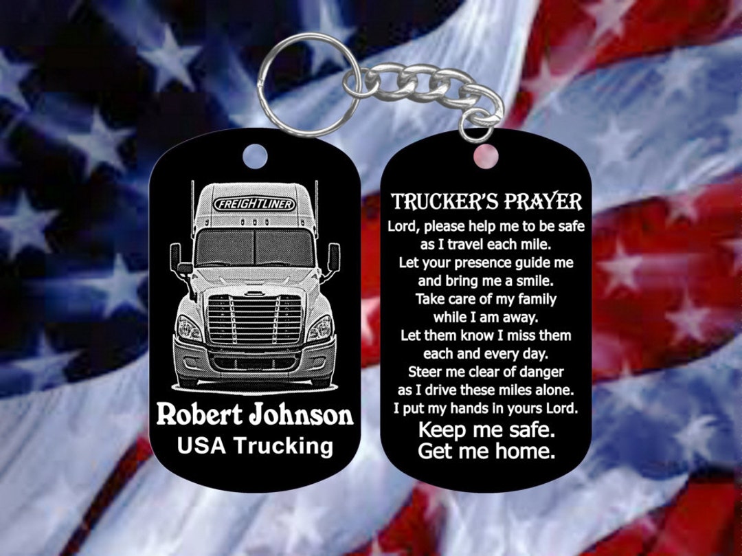 Freightliner Truck Driver Gift With Trucker's Prayer Dog Tag Keychain ...