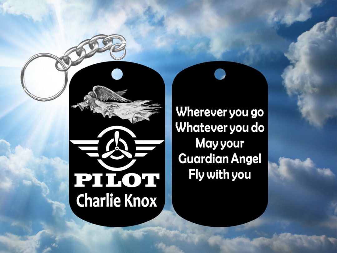 Airplane Pilot Gift - Guardian Angel - Dog Tag Keychain - Super Tough ...