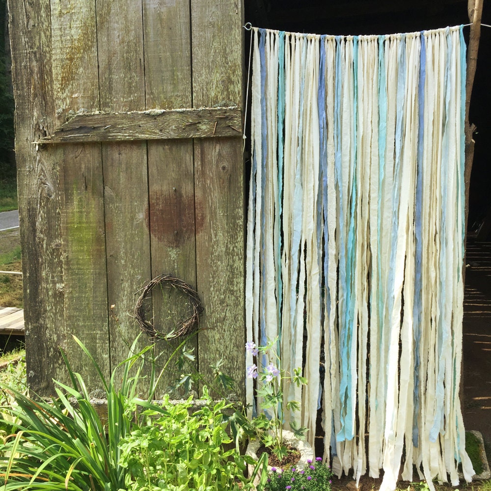 Wedding Backdrop Blue Rag Garland, Wedding Photo Booth, Photo Backdrop ...