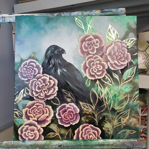 Crow / Death Among the Roses Painting Print - Etsy