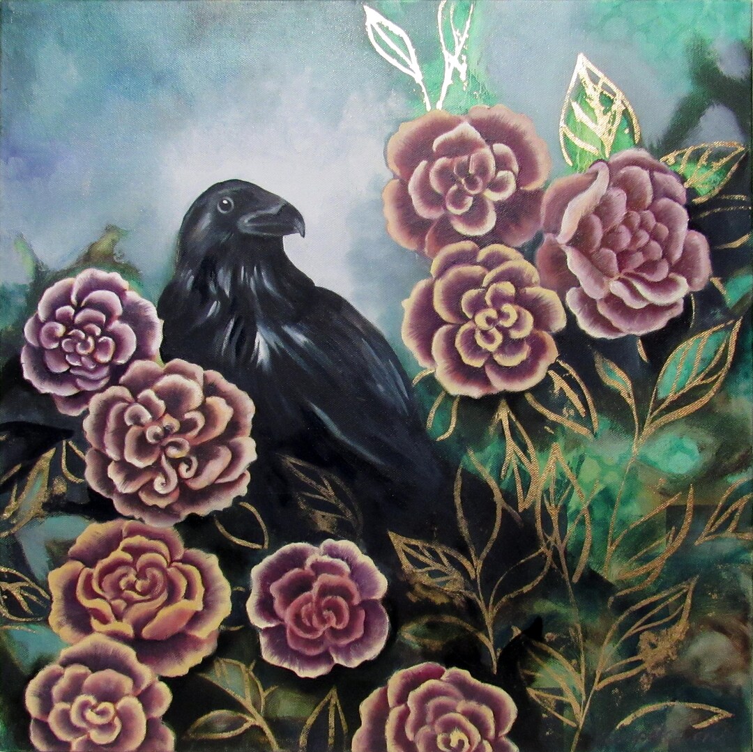Crow / Death Among the Roses Painting Print - Etsy