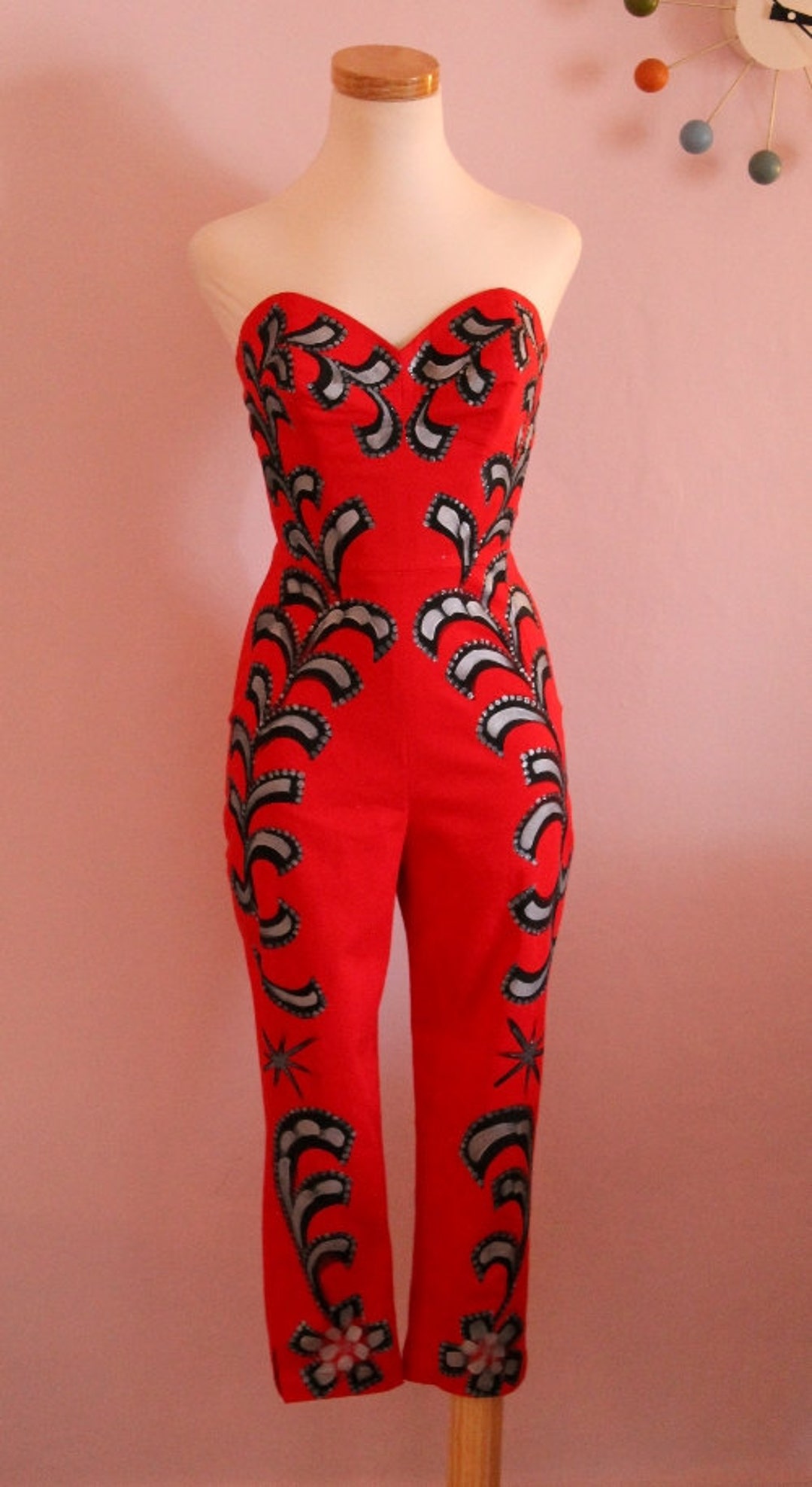 Mexican Handpainted Jumpsuit, Strapless Jumpsuit, Vintage-true 50s ...