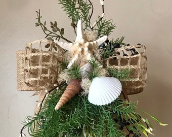 BY THE SEA Coastal Beach House Nautical Seashell Lantern Swag Topper - Etsy