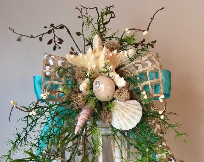 BY THE SEA Coastal Beach House Nautical Seashell Lantern Swag Topper - Etsy