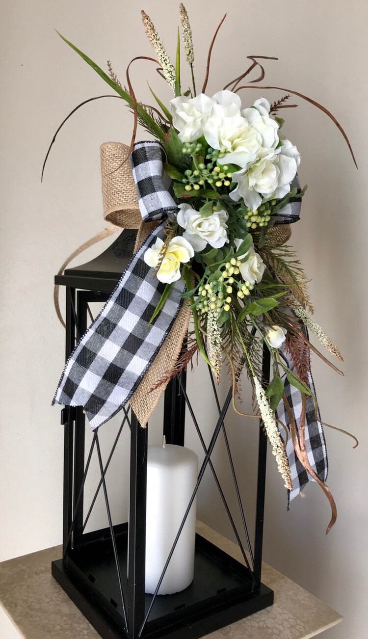 COUNTRY GARDEN black & White Buffalo Plaid decorative | Etsy