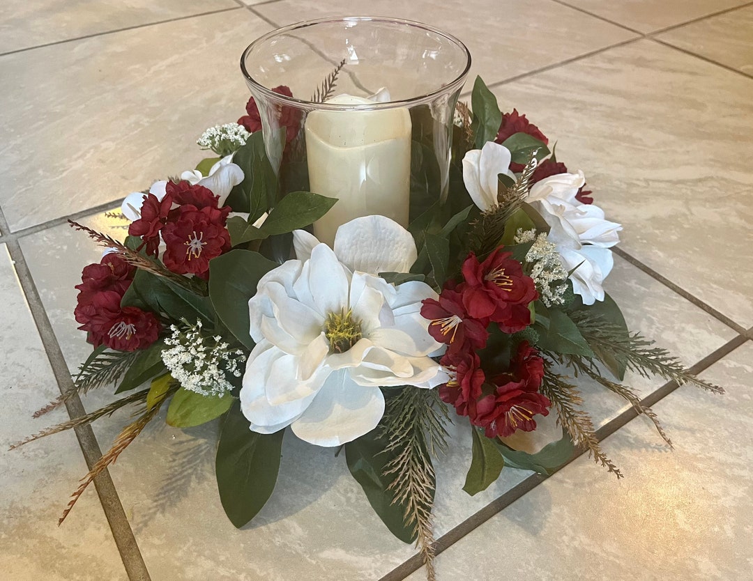 MAGNOLIA HURRICANE CENTERPIECE (burgundy) - Vintage Chic Elegant ...