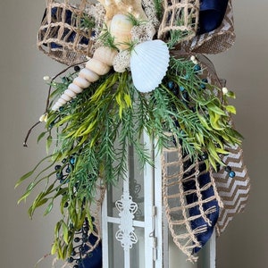 BY THE SEA (navy) - Coastal - Beach House - Nautical Seashell Lantern ...