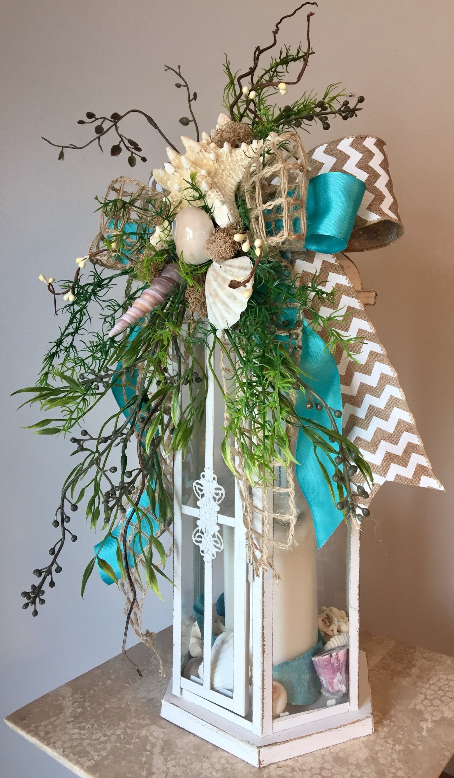 BY THE SEA Coastal Beach House Nautical Seashell Lantern | Etsy