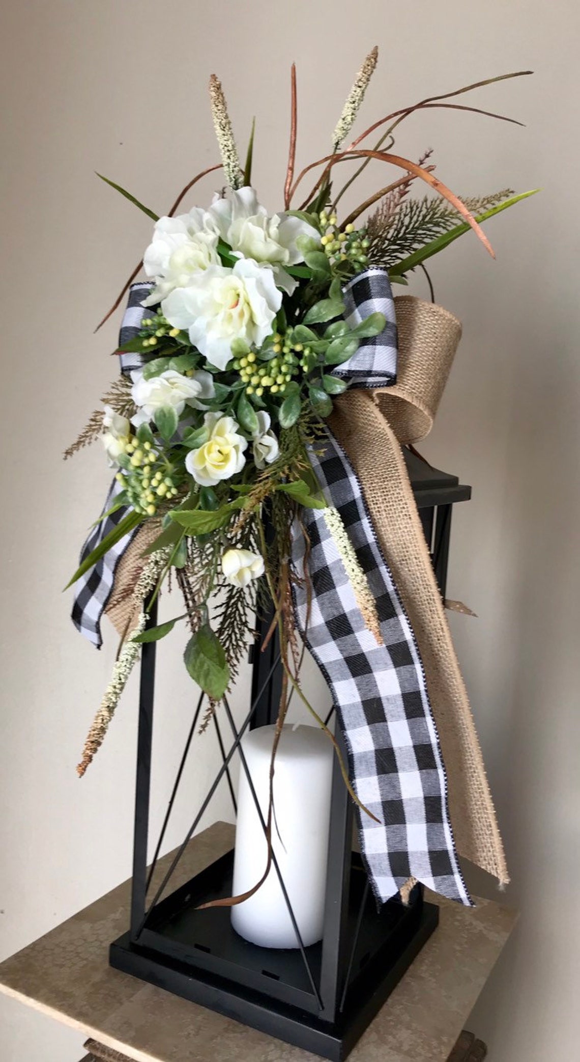 COUNTRY GARDEN black & White Buffalo Plaid decorative | Etsy