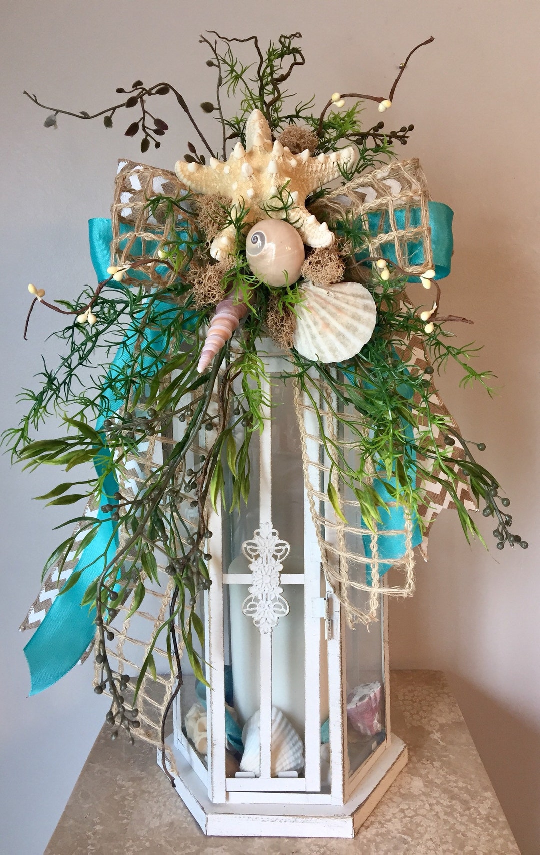 BY THE SEA - Coastal - Beach House - Nautical Seashell Lantern Swag ...