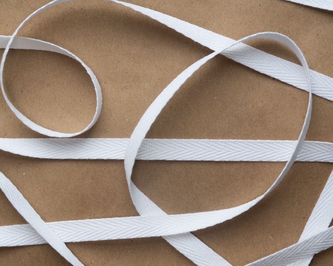 3/8 Inch Wide White Cotton Twill Tape, Heavyweight, by the Yard or Roll ...