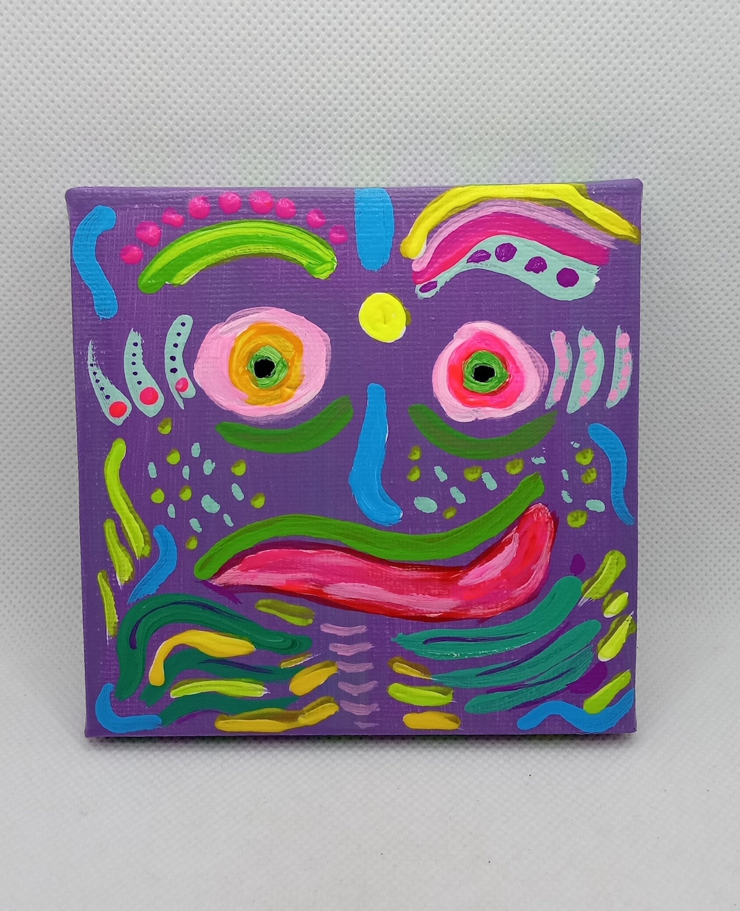 Mini Abstract Face Painting "gail" 4x4" Colorful Little Art for Desk or ...