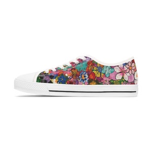 Colorful Abstract Floral Low Top Sneakers Shoes Painted Flowers ...
