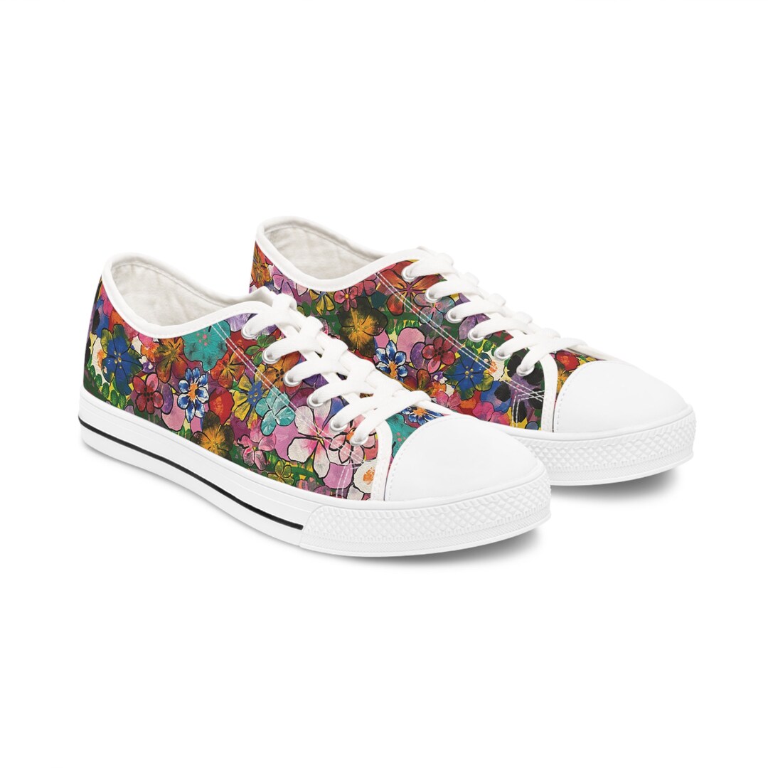 Colorful Abstract Floral Low Top Sneakers Shoes Painted Flowers ...