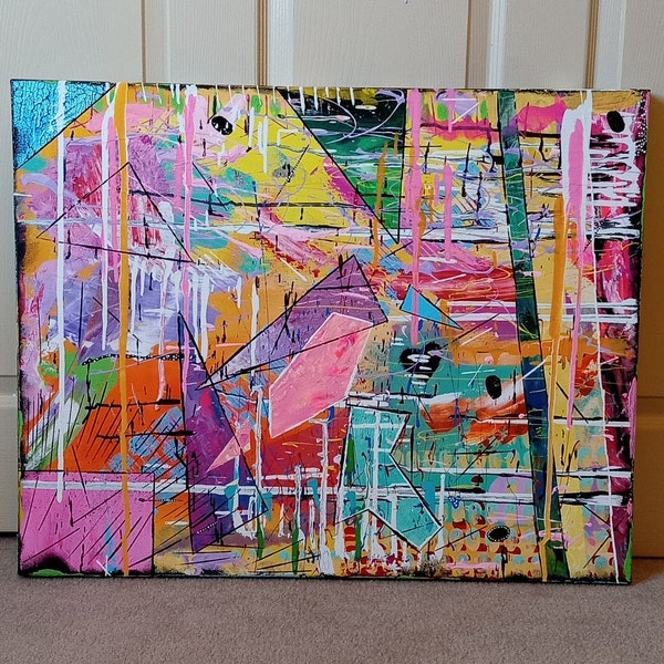 Original Colorful Abstract Painting on Canvas, Contemporary Texture ...