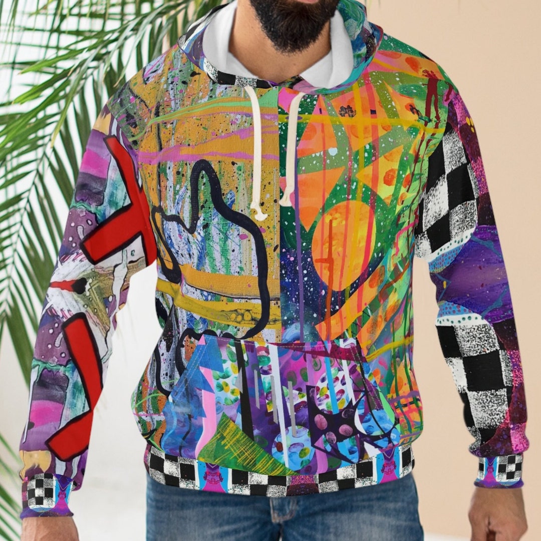 Colorful Abstract Split Design Unisex Pullover Hoodie Mixed Print ...
