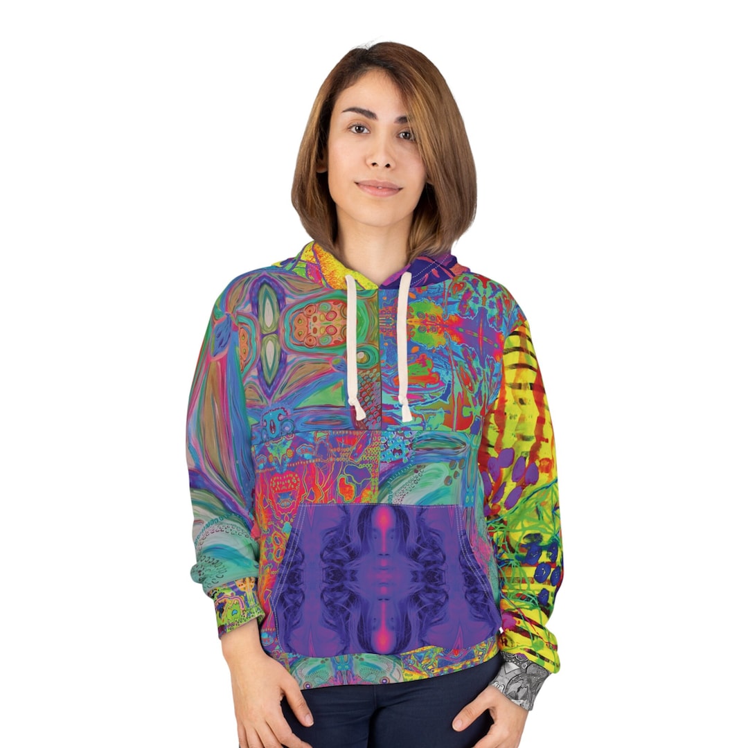 Abstract Hoodie Split Design Neon Pastel Original Artwork Maximalist ...