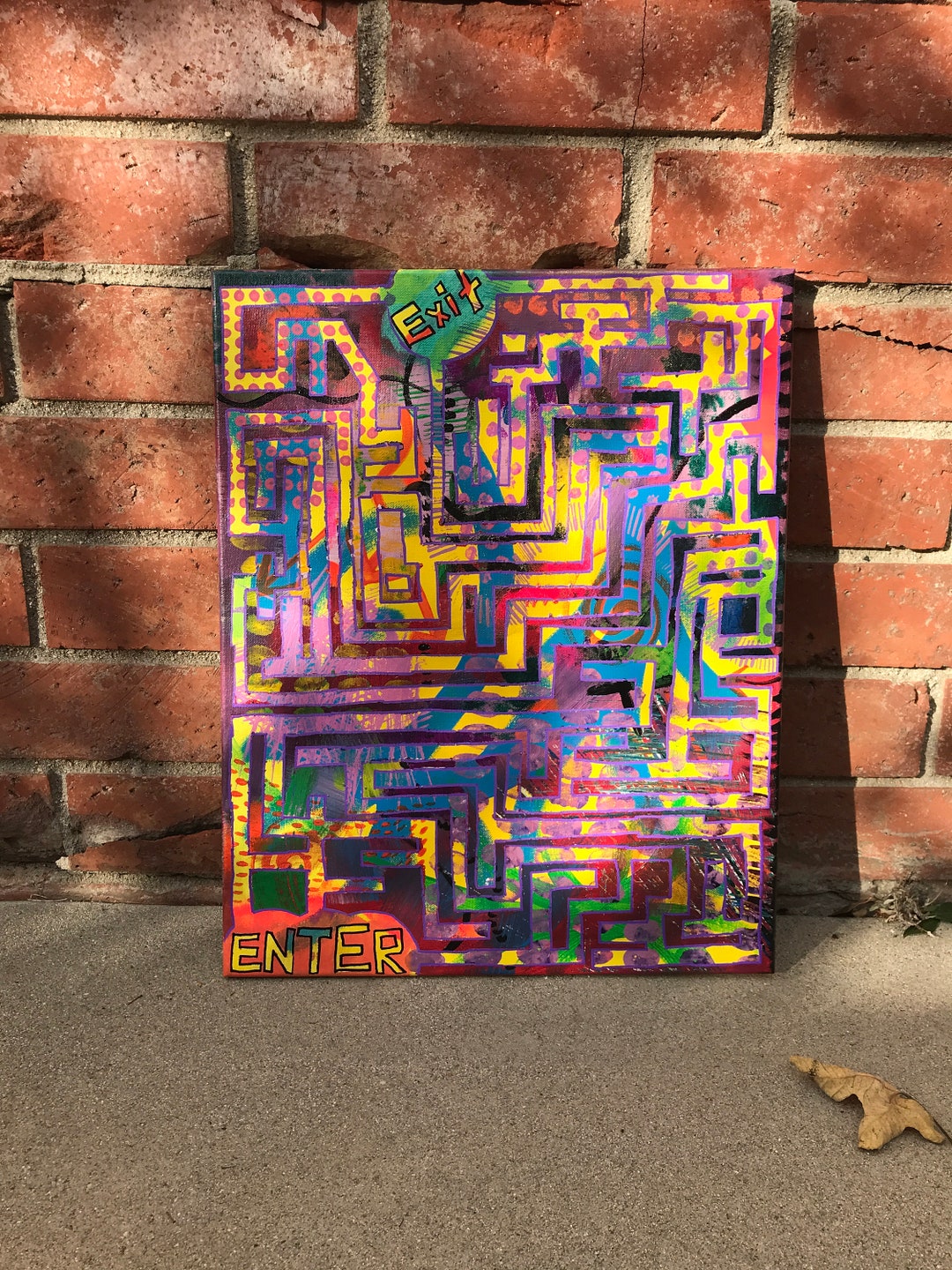 Abstract Maze Painting 16X20 Acrylic on Canvas "carnival #2" Funky Fun ...