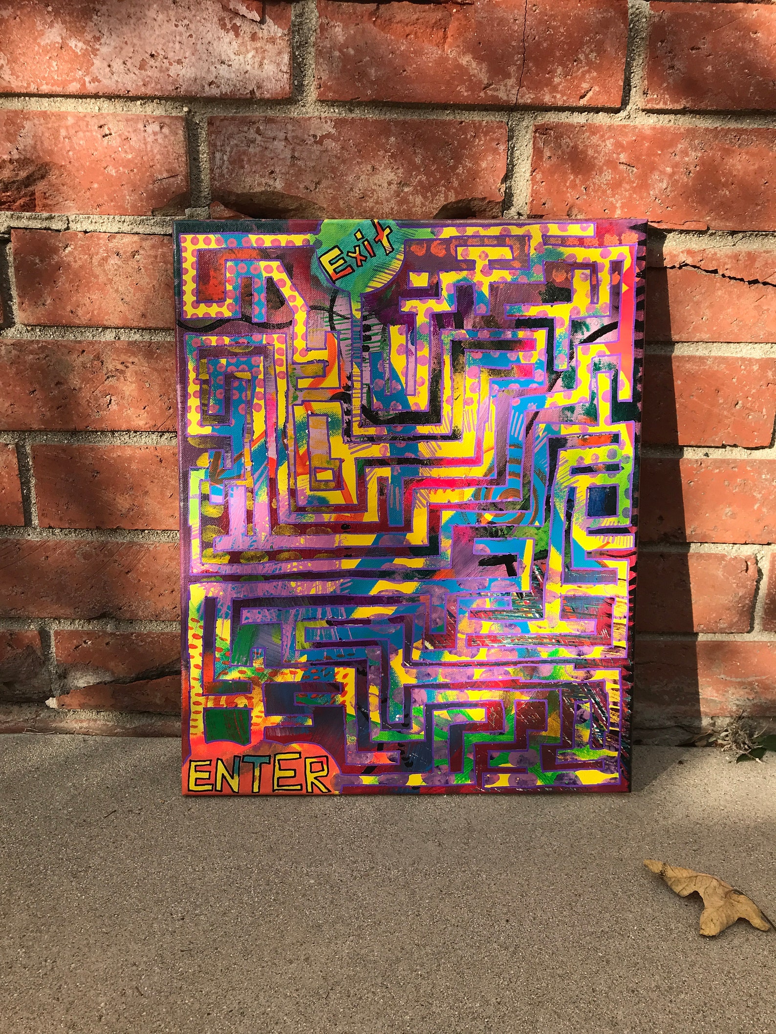 Abstract Maze Painting 16X20 Acrylic on Canvas carnival 2 Funky Fun ...