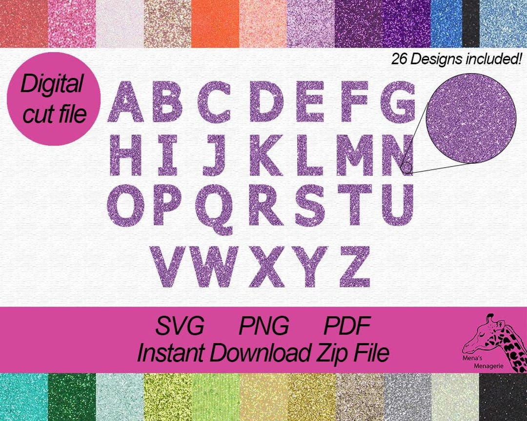 Purple Glitter Letter Clipart A-Z: Sparkle Alphabet (SVG, PNG, PDF ...