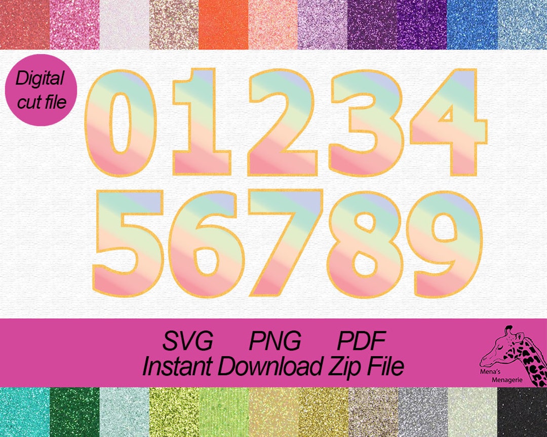 Digital Download Pastel Rainbow and Gold Glitter Numbers, 0-9 Clipart ...