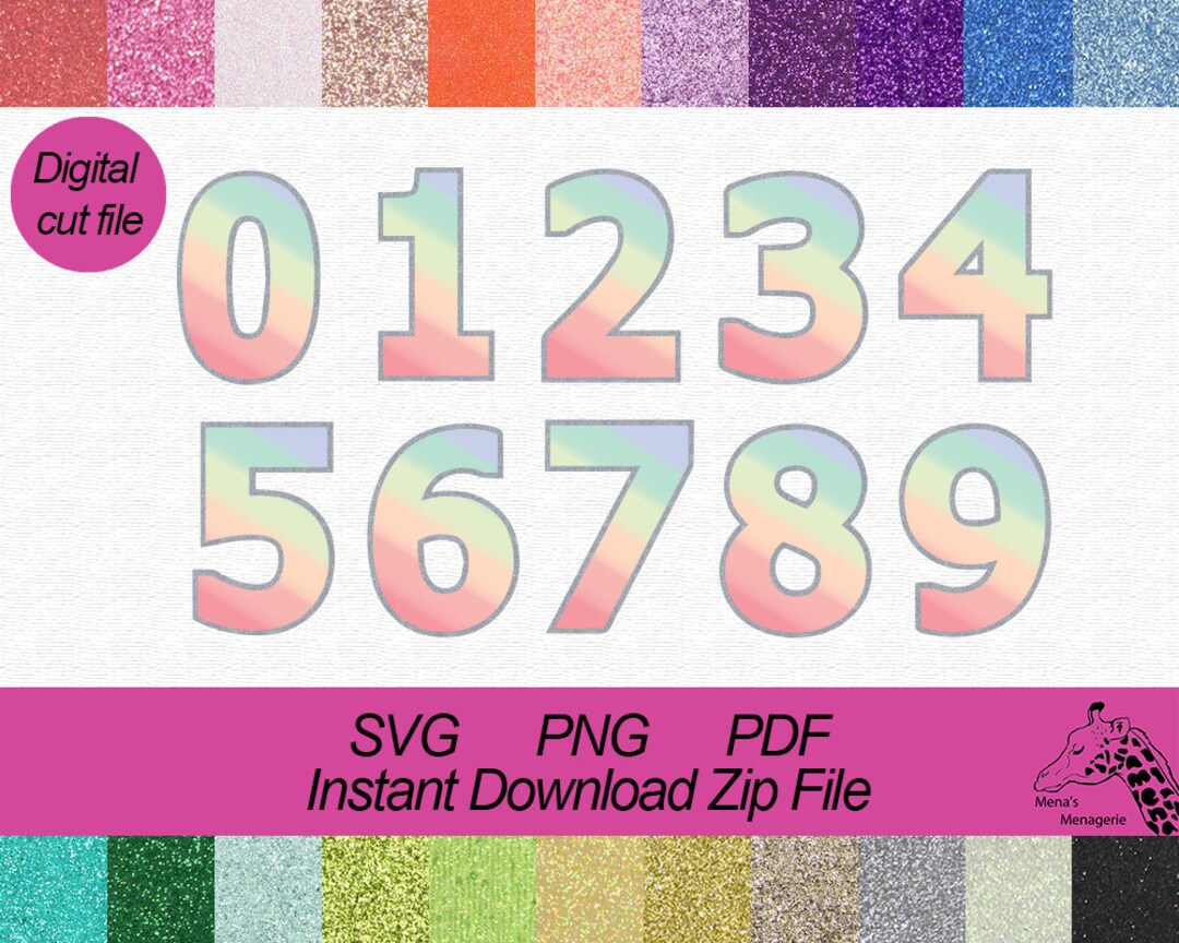 Digital Download Pastel Rainbow and Silver Glitter Numbers, 0-9 Clipart ...