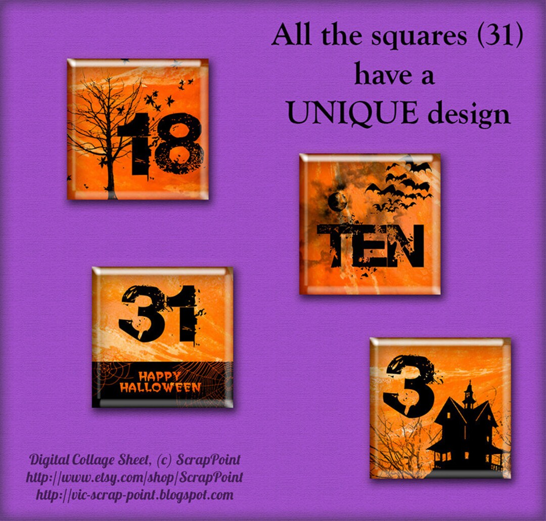 Printable HALLOWEEN DAILY NUMBERS Squares 2, 1.5 or 1 Inch, Calendar ...
