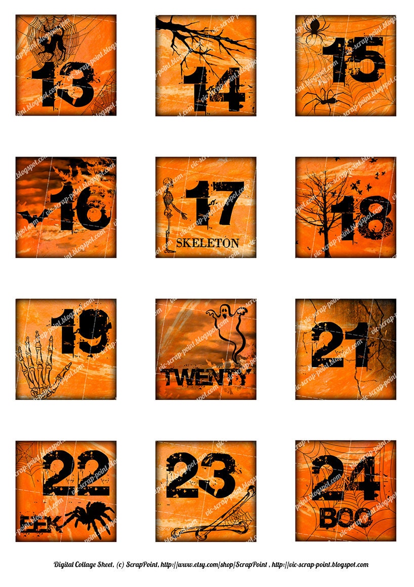 Printable HALLOWEEN DAILY NUMBERS Squares 2, 1.5 or 1 Inch, Calendar ...