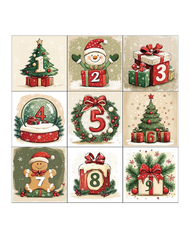 Printable Retro DECEMBER DAILY NUMBERS. Advent Calendar Numbers (2 Inch ...