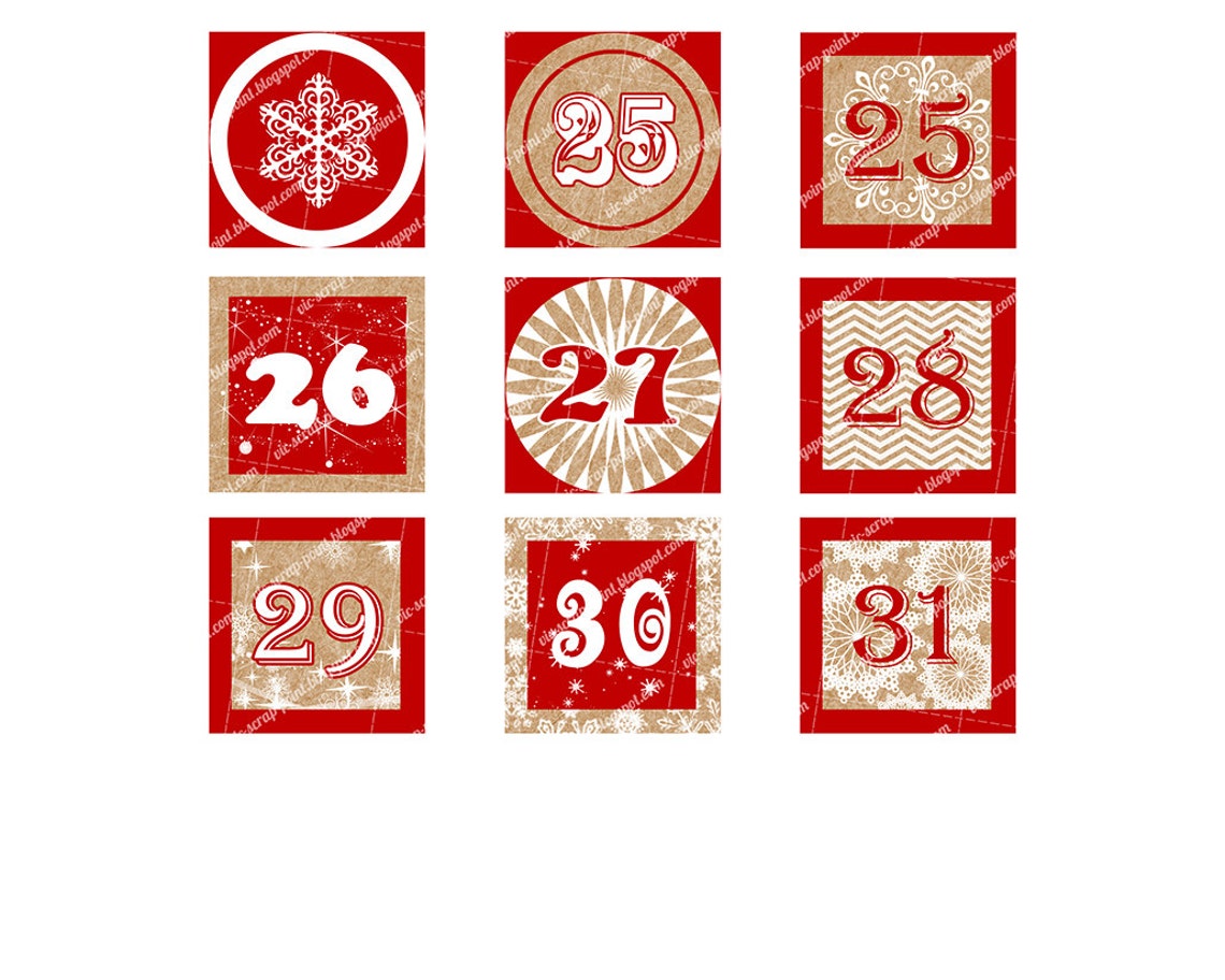 Printable DECEMBER DAILY NUMBERS Red 2 X 2 Inches. Digits, No Words ...
