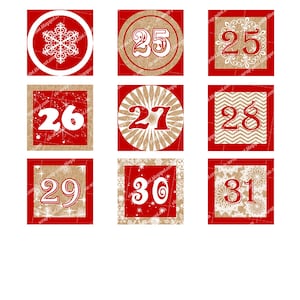 Printable DECEMBER DAILY NUMBERS Red 2 X 2 Inches. Digits, No Words ...
