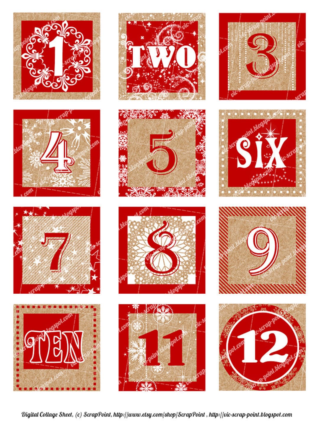 Printable DECEMBER DAILY NUMBERS Red 3, 2, 1.5 or 1 Inch, Advent ...